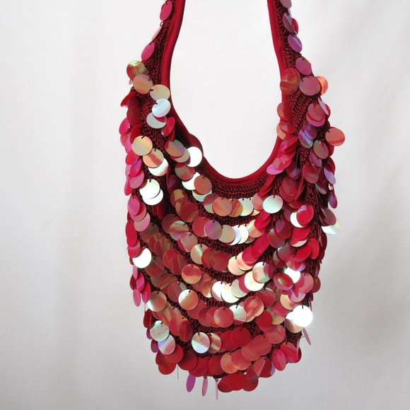 Other | Bags | Vintage Very Gorgeous Red Sequin Crochet Purse Shoulder ...
